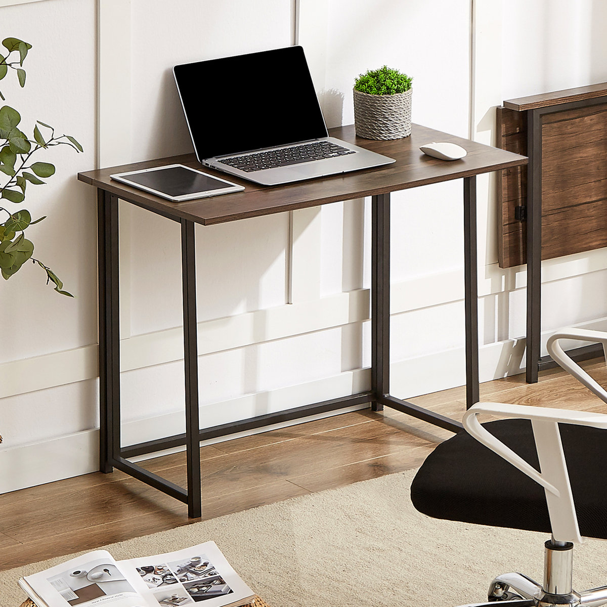 17 Stories Small Folding Desk Computer Table Sturdy Steel Laptop Table Writing Workstation 31.5 ...